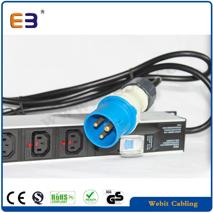 Rack PDU 8 Way IEC C13 PDU +16A Commando Industrial Plug 1U 19"