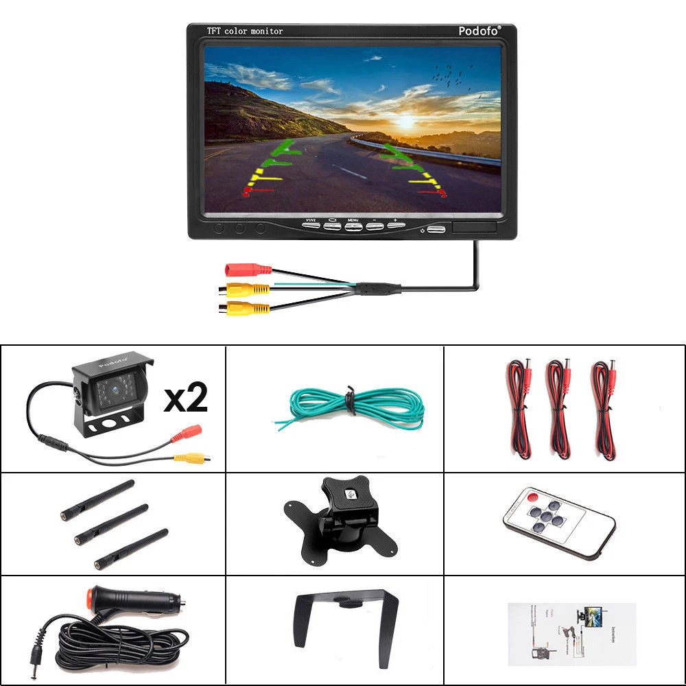 Podofo 2x Wireless Backup Cameras 7'' Monitor Ir Night Vision ...