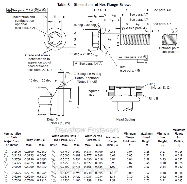 ANSI ASME B18.2.1 SAE J429 Grade 8 Flanged Bolts - Dacromet Surface