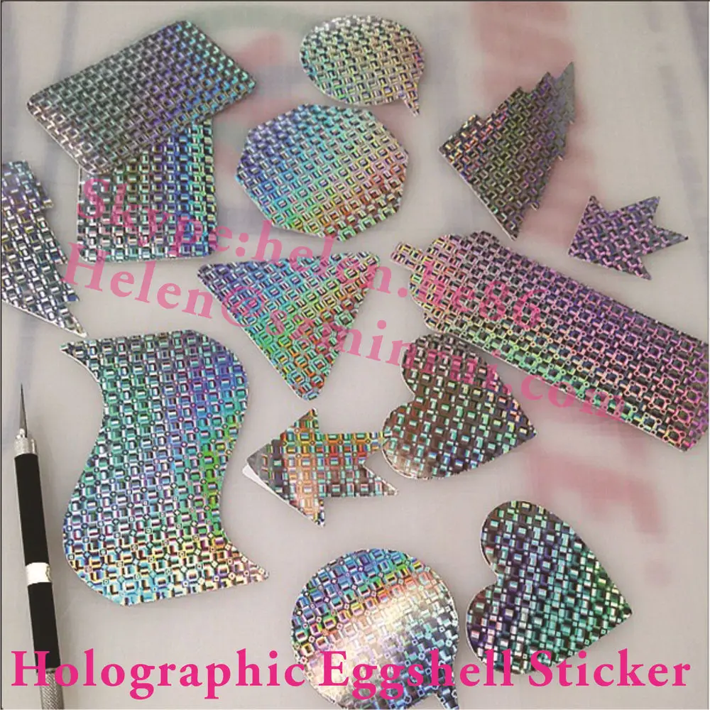 Custom 9x6cm Size Plain Hologram Eggshell Sticker For Graffiti Arts ...