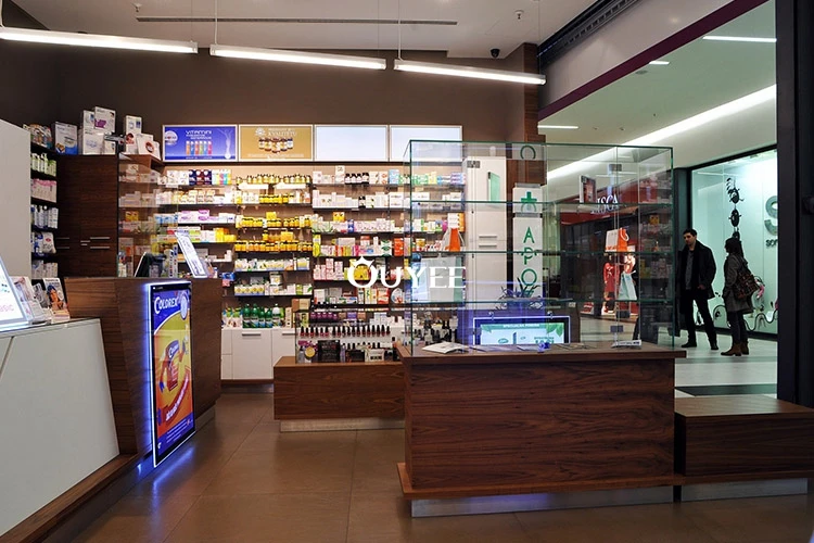 Retail Plywood Wood Medicine Product Cabinet Display Rack Shop Interior ...