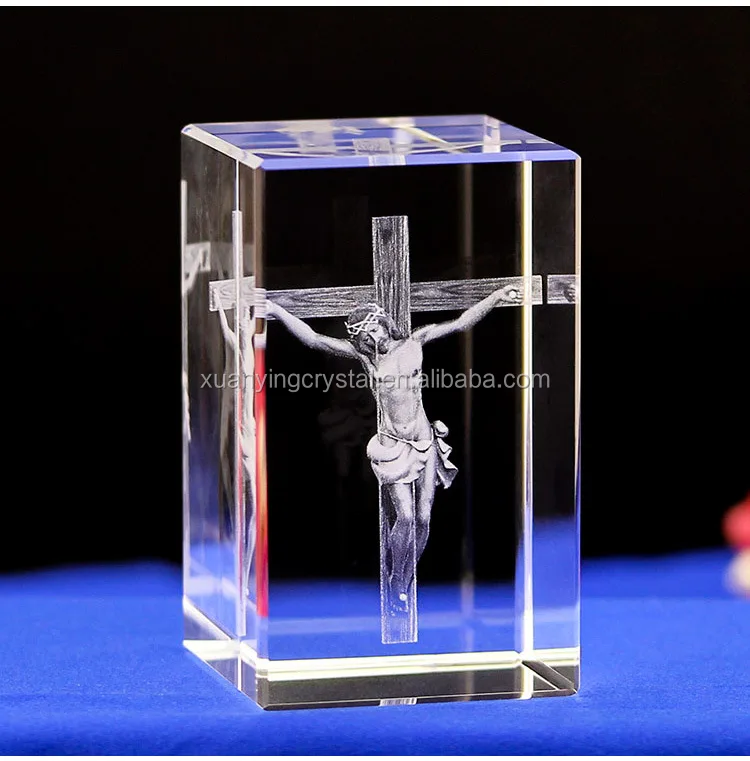 3d Laser Etched Cross Jesus Image Christ Crystal Cube Religious For ...