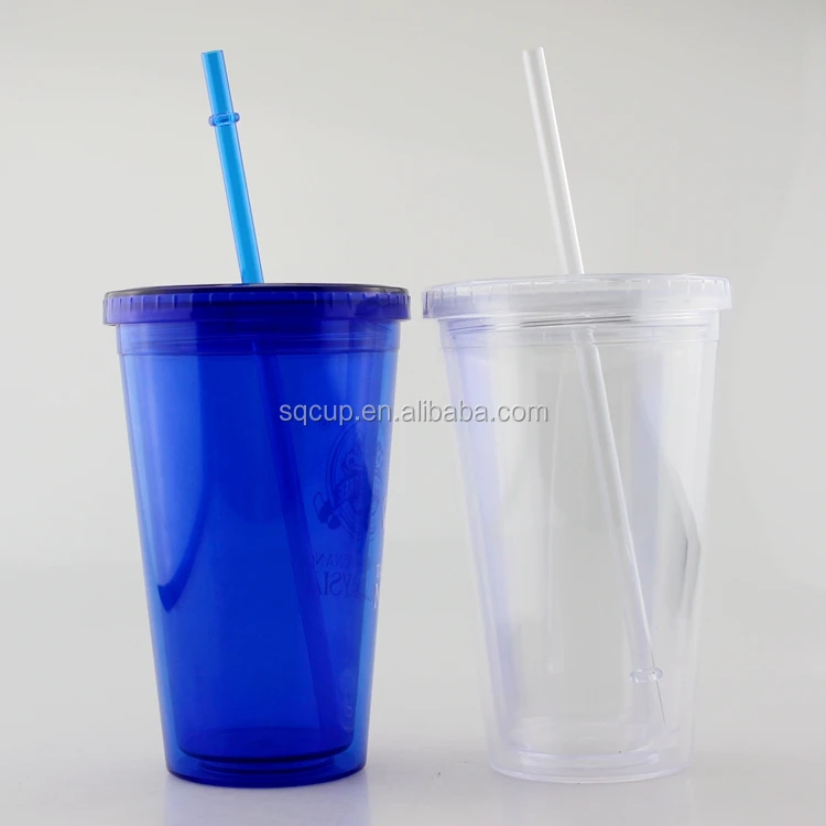 Eco-friendly 16OZ Double Walled Plastic Straw Cup Multicolor
