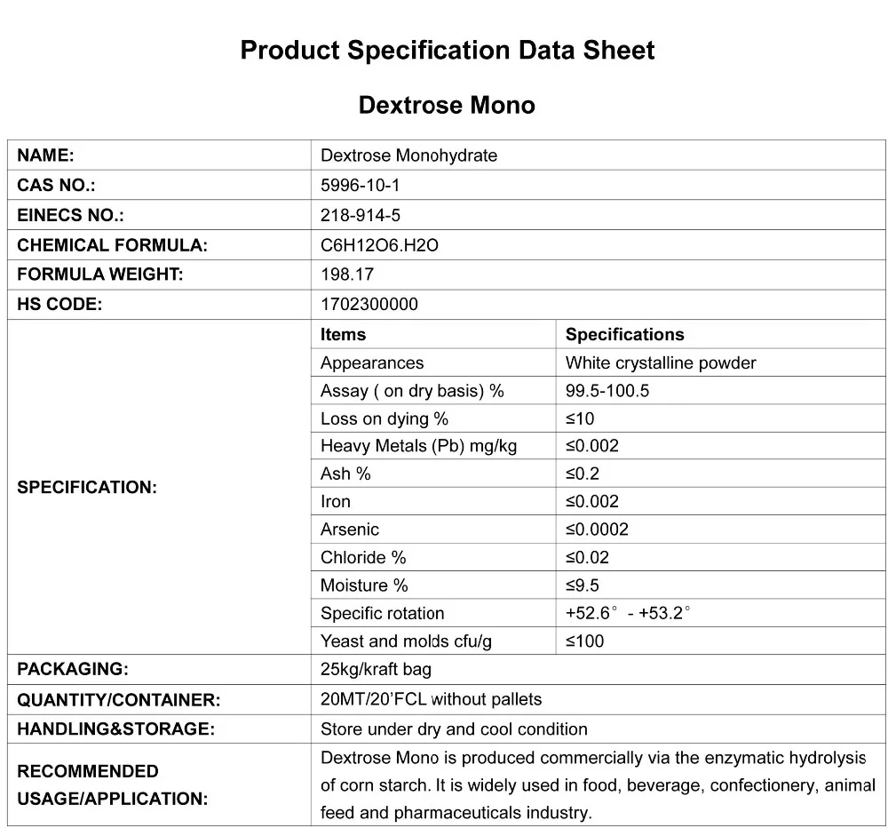 Food Grade Organic Glucose /dextrose Monohydrate Provide Sample - Buy ...