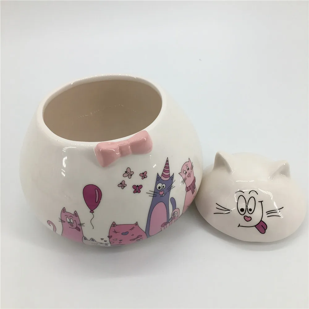 Ceramic Pink Lovely Animal Cat Shaped Decorative Storage Candy Jars ...