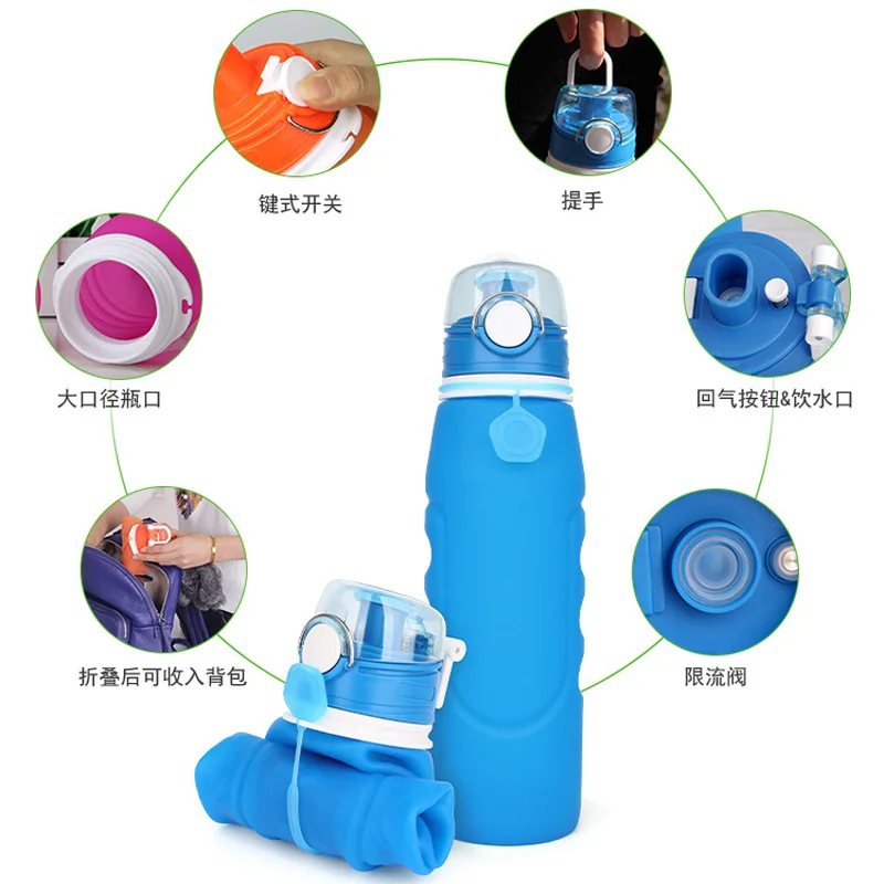 1000ml Silica Gel Collapsible Water Bottle Outdoor Sports Compressible ...