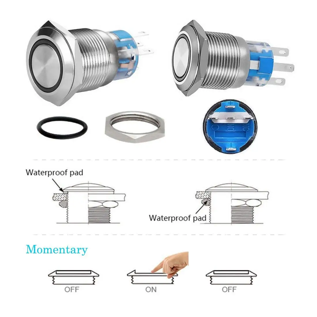 Waterproof Ip67 19mm 2 Bi-color Dual Color Illuminated Latching 24v ...