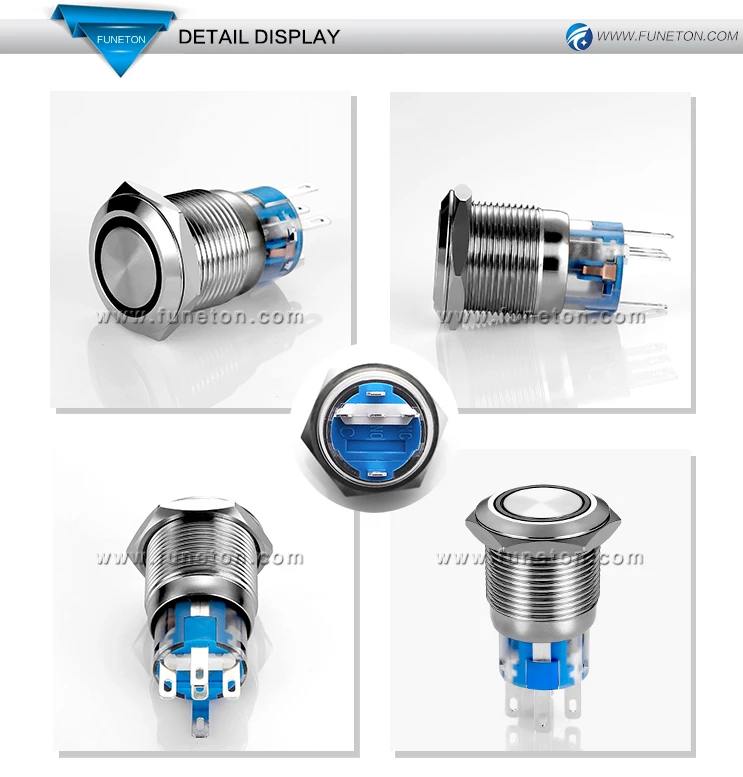 Chnfuneton 19mm Double Throw 2 Pins Momentary Push Button Switches Pole ...