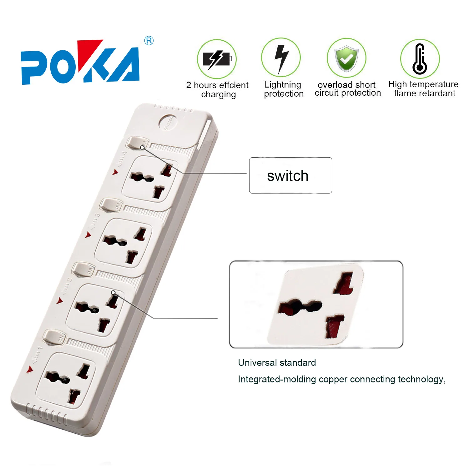 4-gang 4-way Power 10a 220v Extension Cord Switch Socket Outlet ...