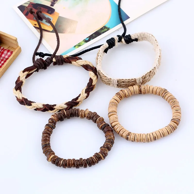Handmade Diy Hemp Rope Weave Bracelet Set With Coconut Bead Mens ...