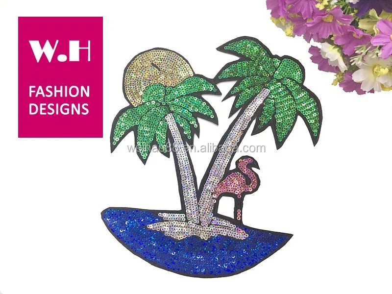 Coconut Palm/ Tree Sequin Embroidered Patches/sequin Applique - Buy ...
