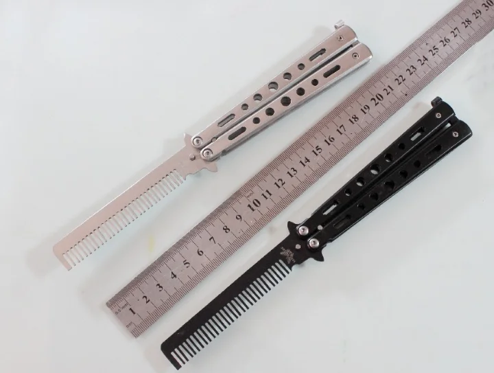 Stainless Steel Foldable Butterfly Knife Style Butterfly Hair Comb ...