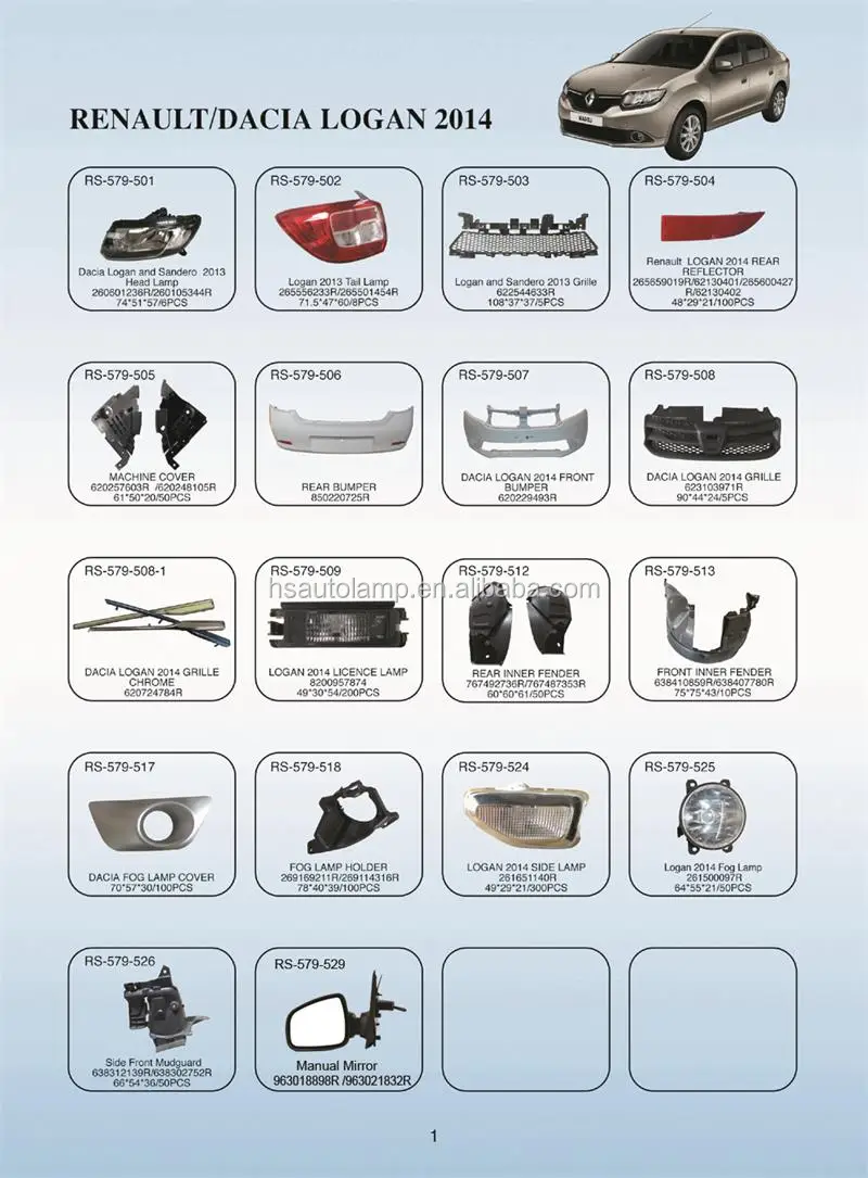 Dacia Logan 2013 - 2016 Head Lamp Oem Quality 260601236r / 260105344r ...