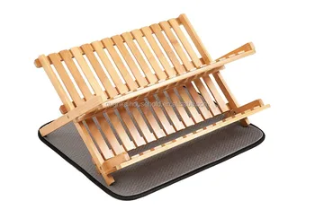 Natural Bamboo Dish Slanted Plate Drying Rack With Drying Mat - Buy ...