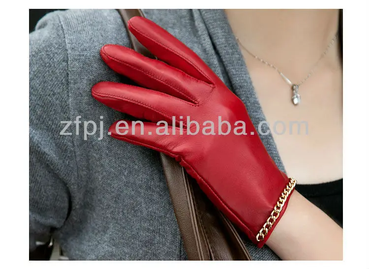 Fashional New Winter Red Trend Ladies Leather Gloves With Iron - Buy ...