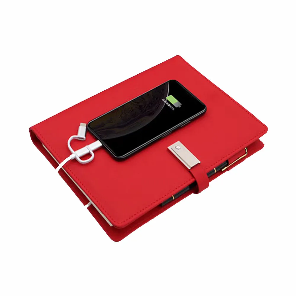 Customizable 8000mah Leather Wireless Charger Notebook Gift Set Power ...