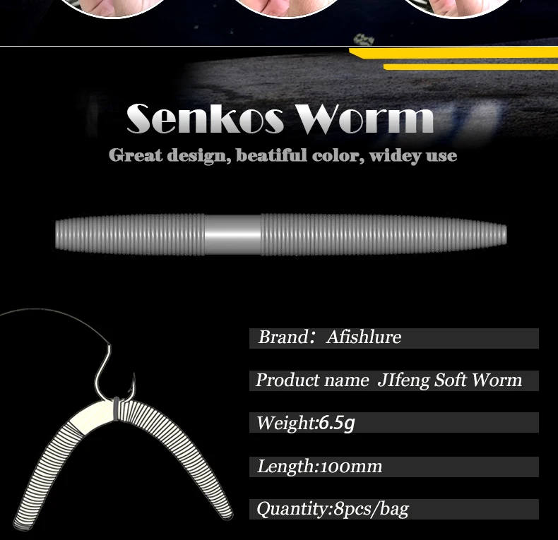Fishing Lure Stick Senko Worm 10cm 6.5g 8pcs Bass Soft Silicon Worm ...