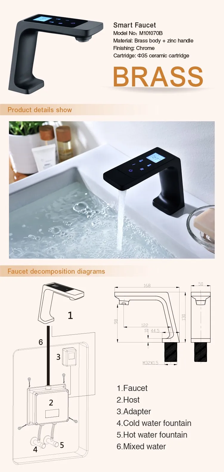 OMASA Luxury Smart Faucet - Digital Basin Faucet with Brass