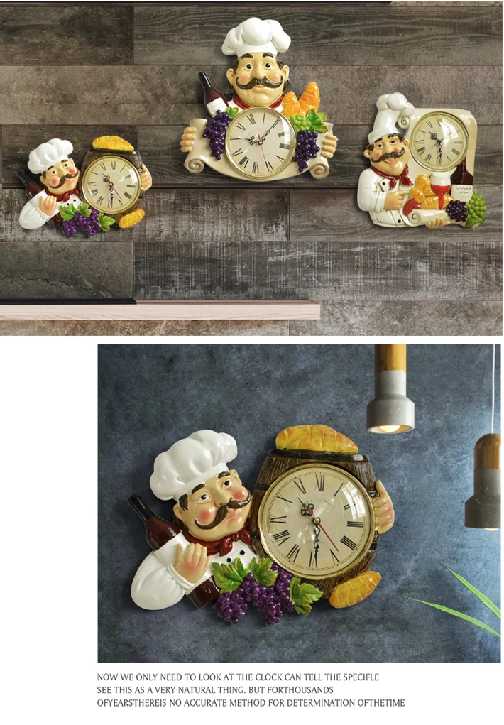 3d Chef Retro Resin Wall Clock For Kitchen Room Pendule - Buy Wall ...