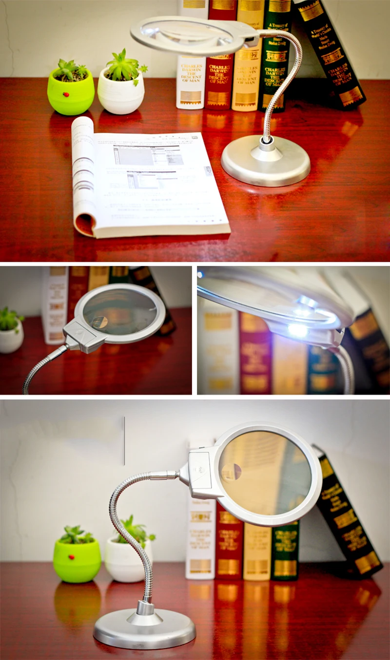 2x 6x Illuminated Reading Sewing Embroidery Magnifying Glass Desttop ...