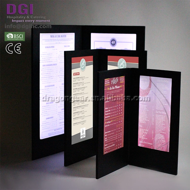 Illuminated Led Pu Leather Menu Book Folder for bar Hotel Restaurant ...