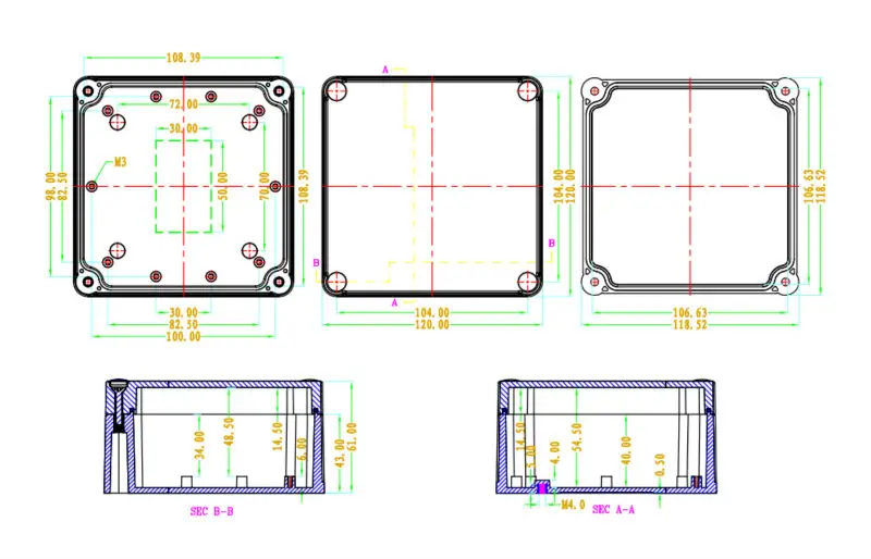Abs Plastic Waterproof Electrical Enclosure Box Ip68 120x120x61mm - Buy ...