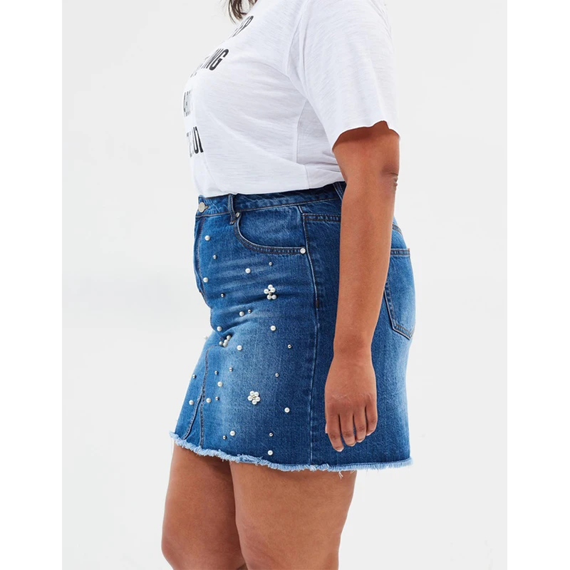 Fat Ladies Clothing Cotton Denim Beaded Skirts Women Pearl Skirt - Buy ...