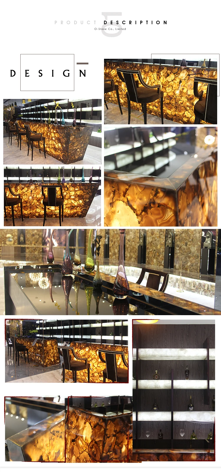 Modern Design Semi-precious Gems Stone I L Shape Translucent Marble Bar ...