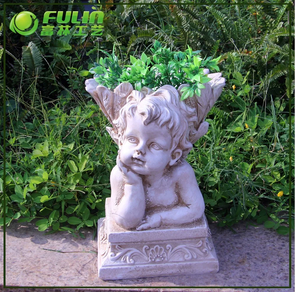 Garden Decorative Handmade Thinking Head Resin Angel Design Vertical ...