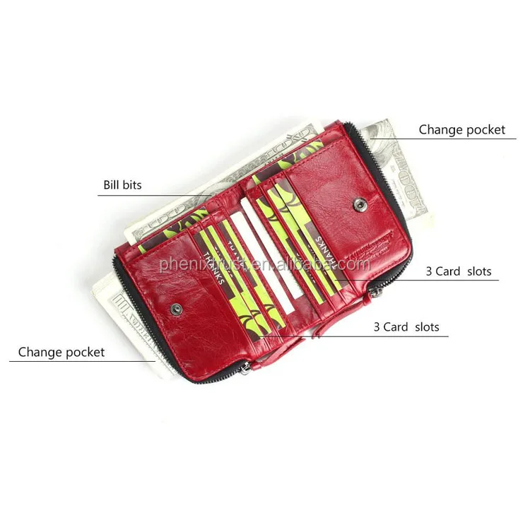 Chinese Red Color Double Zipper Wallet Real Leather Luxury Leather ...