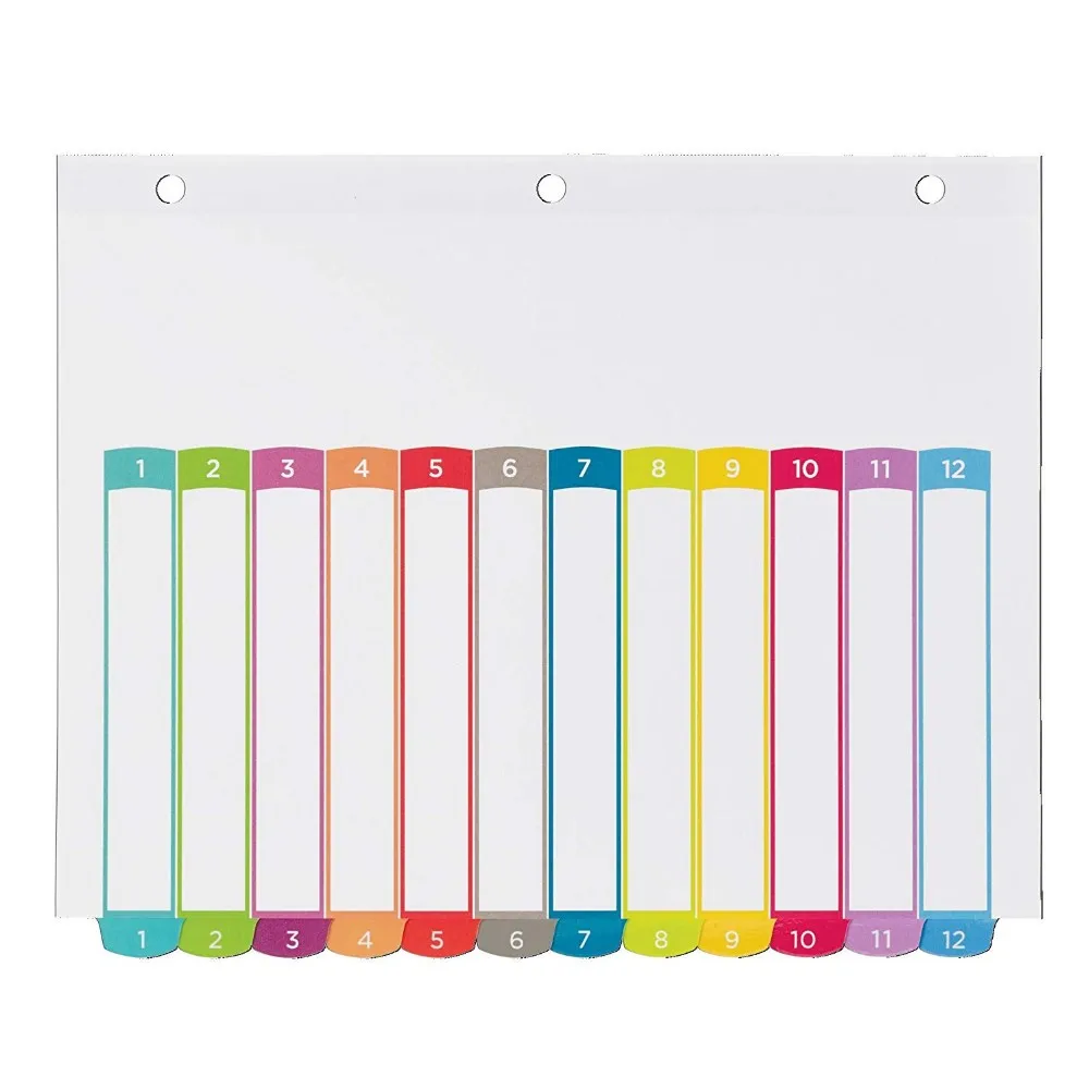 School Office A4 12 Tabs Number Color PET Index Paper Tab Divider File ...