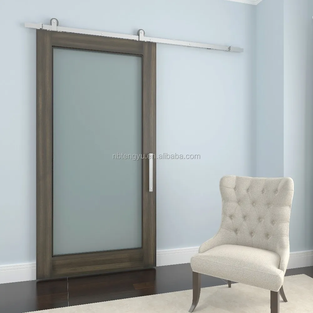 Frosted Glass Hotel Style Sliding Barn Door With Rolling Hardware ...