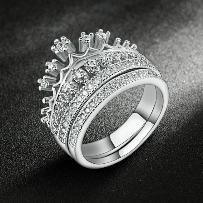 5925 Silver Princess Crown Ring King And Queen Engagement And Wedding ...