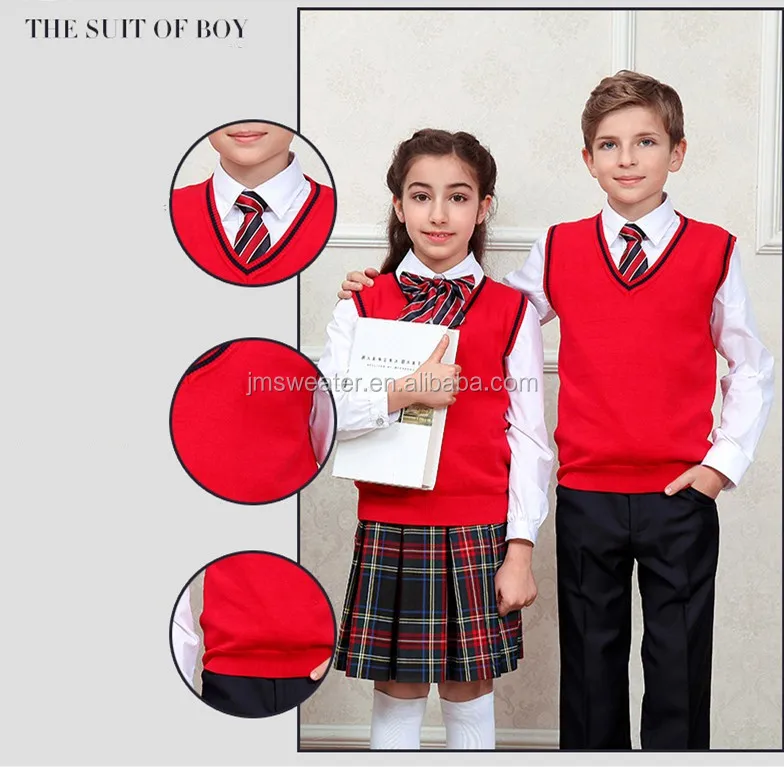 Cheap Price School Use Sweater Red Sleeveless Unisex Sweater Vest ...