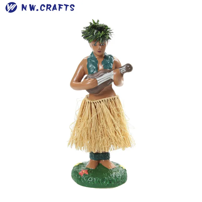 Hawaii Hula Men Dancing Doll - Folk Art Figurine