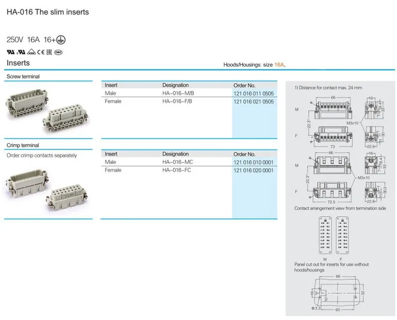 Ha-016 M/f 250v 16a Top Entry Hoods Bulkhead Mounted Housings Heavy Duty Wire Industrial ...