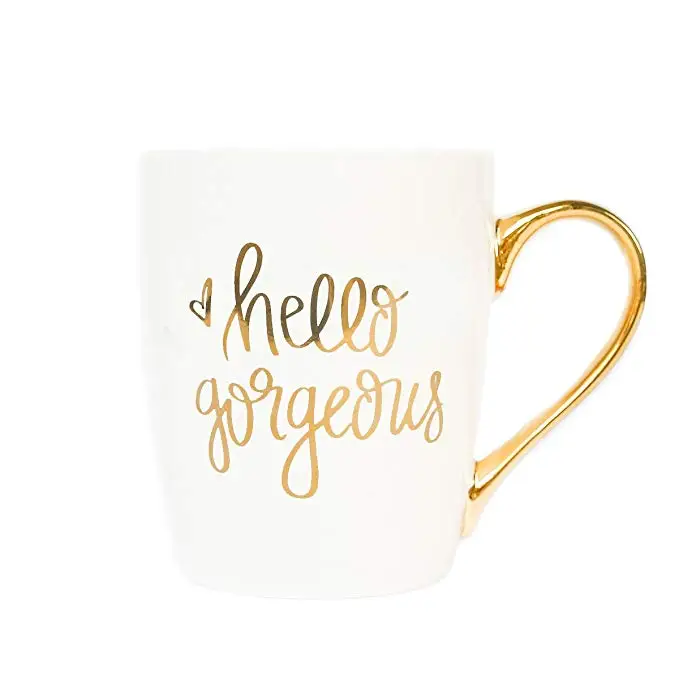 Gold Coffee Mug Large Fancy Handle Inspirational Cup Cute Motivational ...