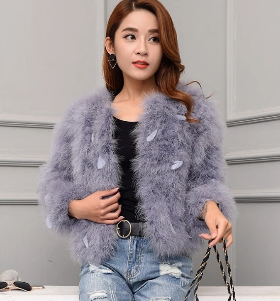 Real Farm Ostrich Feather Fur Turkey Fur Coat Warm Outerwear