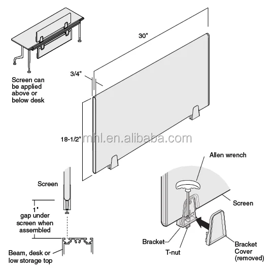 Office Desk Support Bracket - Privacy Divider Pinch Mounts
