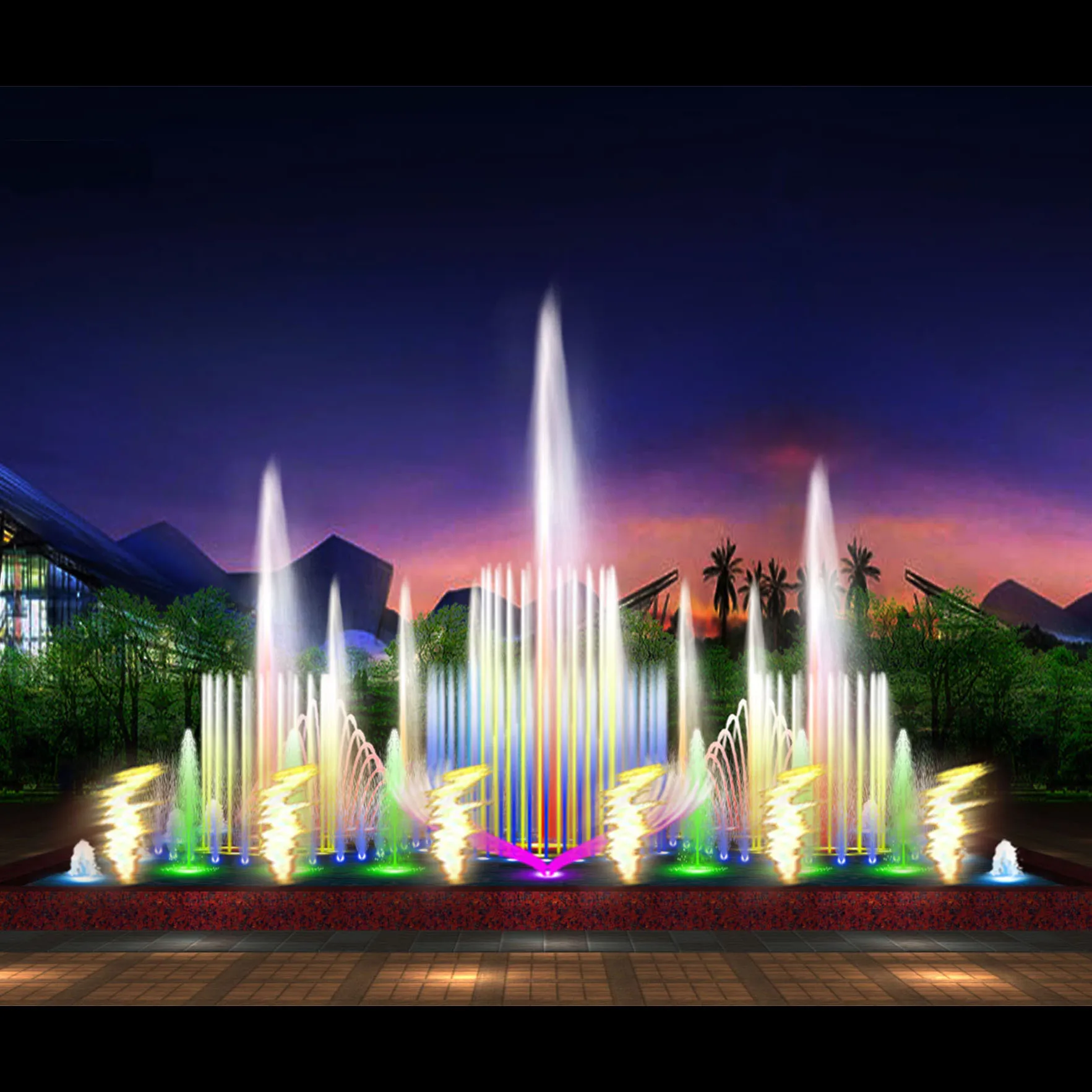 Colorful Multimedia Musical Fountain Small Size Music Fountain Hotel ...