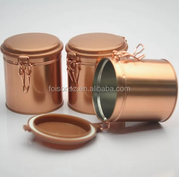 Golden Metal Tea Tin Box Copper Color Airtight Tin Box For Tea ...