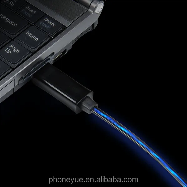 El Glowing Flowing Visible Led Light Micro Usb Cable Charger For ...