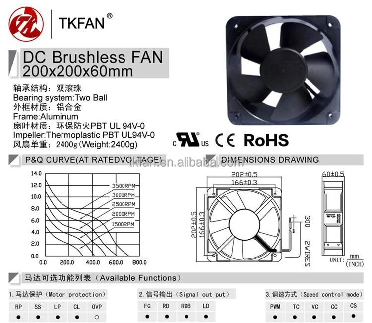 200mm 20060 600 Cfm 24v 12v Dc Axial Cooling Fan 8 Inch Industrial ...