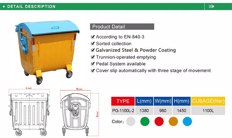 Top Sale Mobile Garbage Galvanized Steel 1100l Container Bin - Buy ...