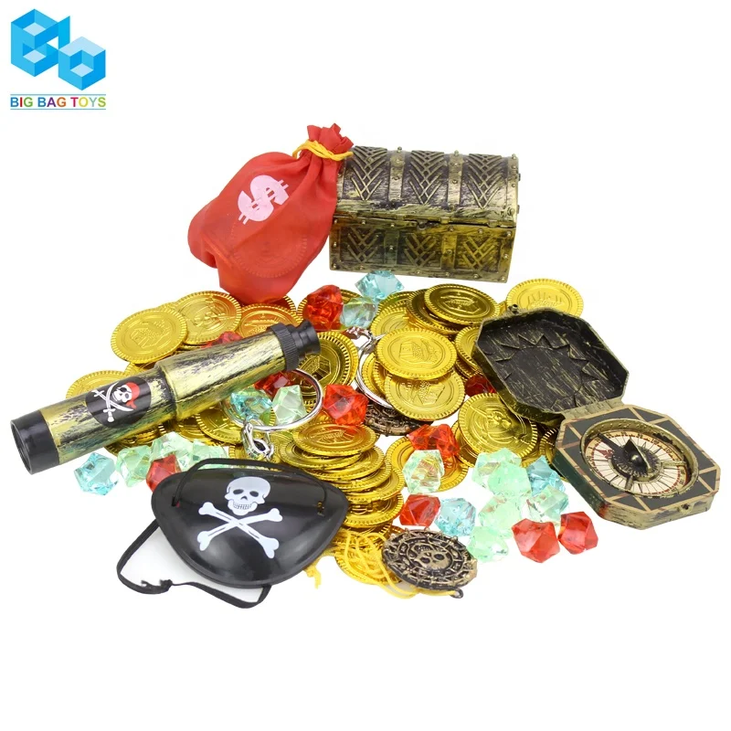60 Pcs Pirate Gold Coins Buried Pirate Gems Jewelry Play Set Treasure ...