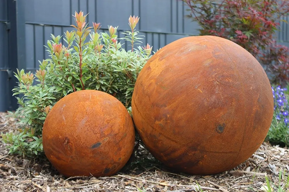 Modern Outdoor Corten Steel Laser Cut Rolling Ball Garden Sculptures ...