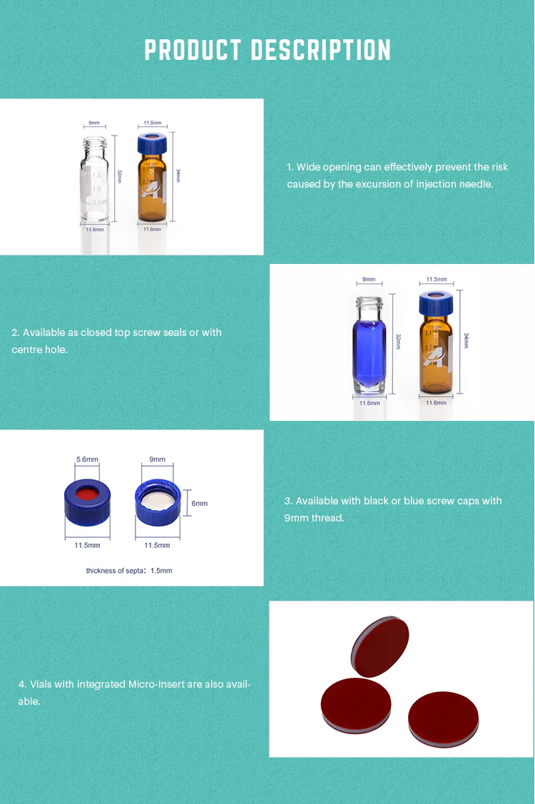 Laboratory 11.6x32mm 2ml Hplc Glass Sample Vial For Waters Instrument ...