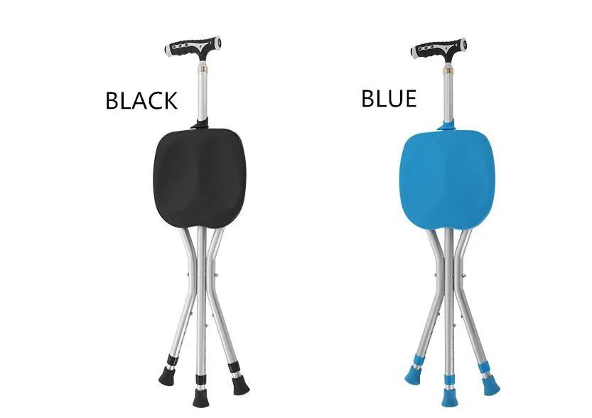 Folding Walking Stick Seat Crutch Stool Three Legged Cane For Old ...