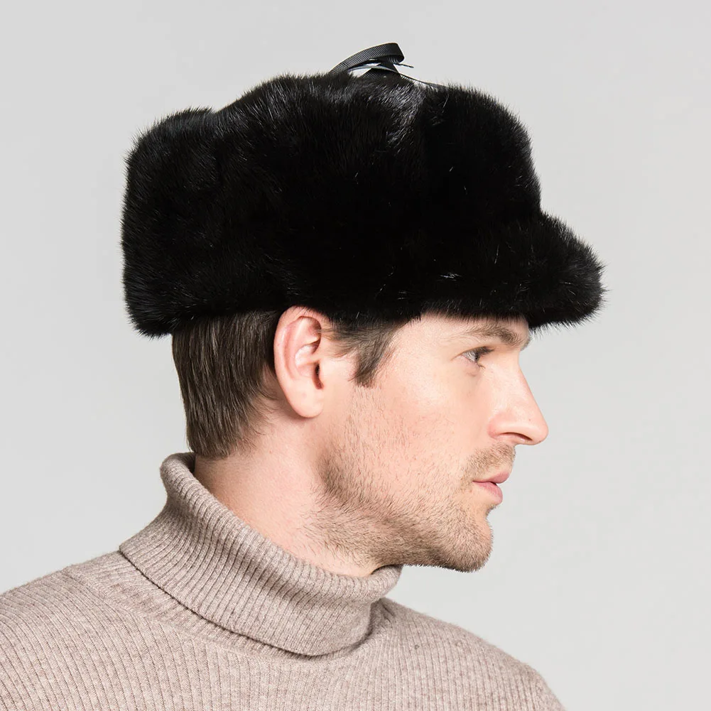 Real Fur Hats For Men Winter Thick Warm Cap Russian Style Bomber Hats ...