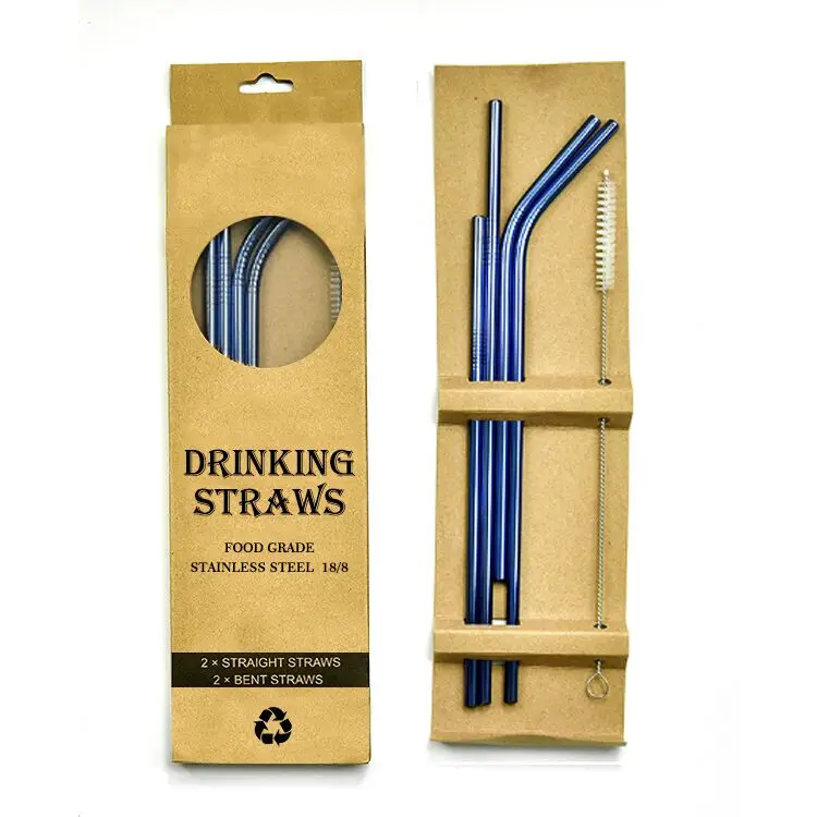 Kraft Paper Box Packing Eco Straw Stainless Steel Foldable Straw Metal ...